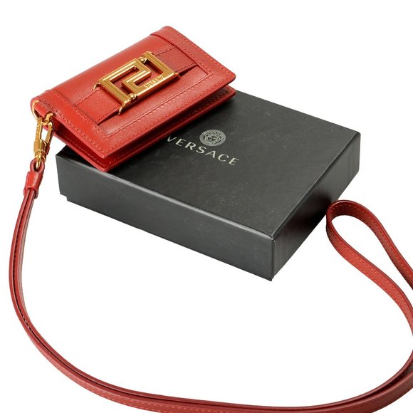 Versace | Accessories | Versace Unisex Red Leather Logo Card Case ...